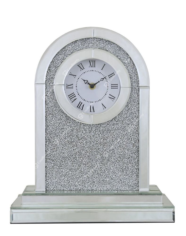 luxury silver sparkle mirrored floating crystal diamond crushed wall clock