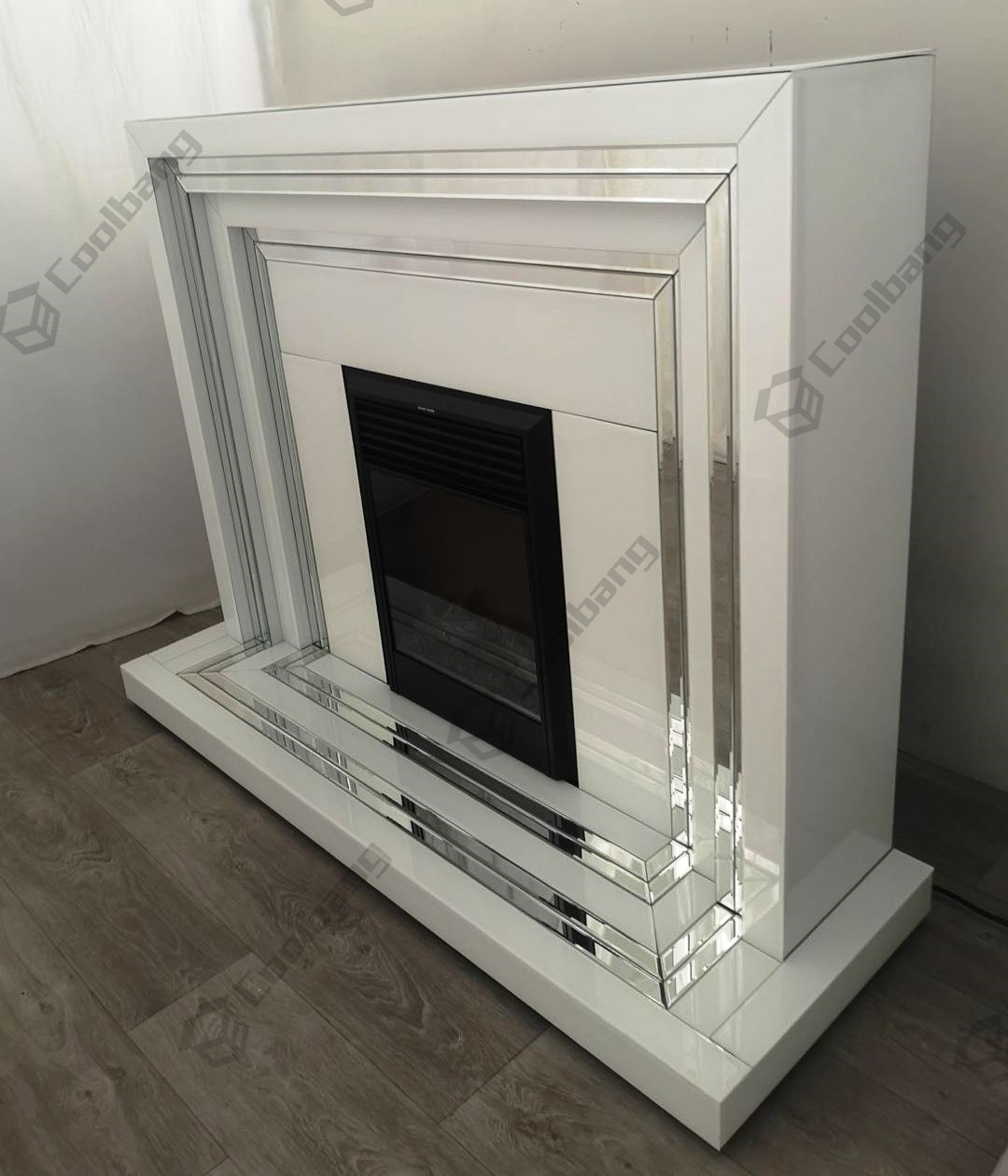 Luxury Mirrored venetian crushed diamond crystal MDF led fireplace surround