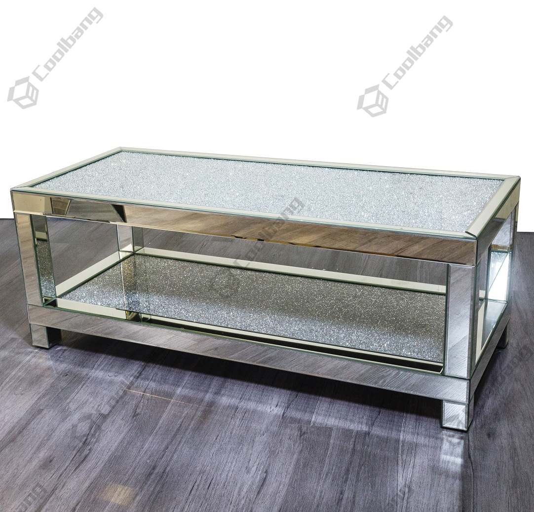Modern luxury sparkle crushed glass diamond coffee table
