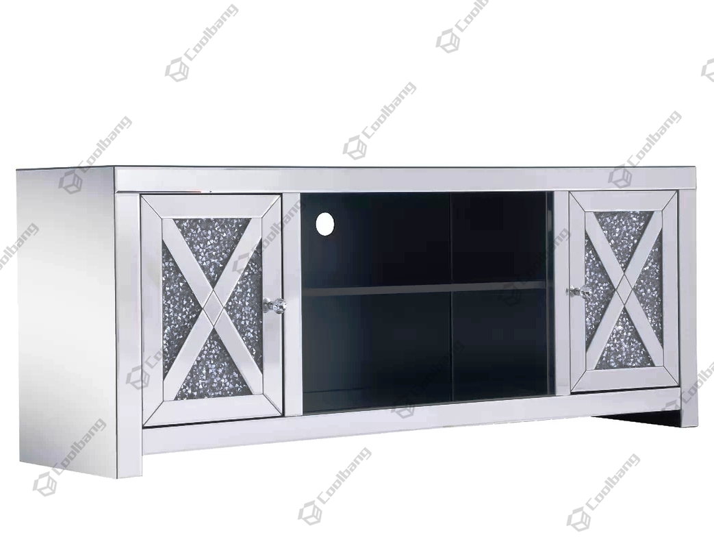Mirrored Furniture Crushed Diamond TV Stand with Fireplace