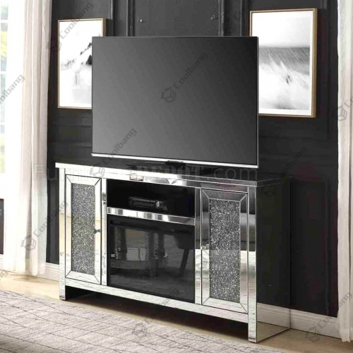 Mirrored Furniture Crushed Diamond TV Stand with Fireplace