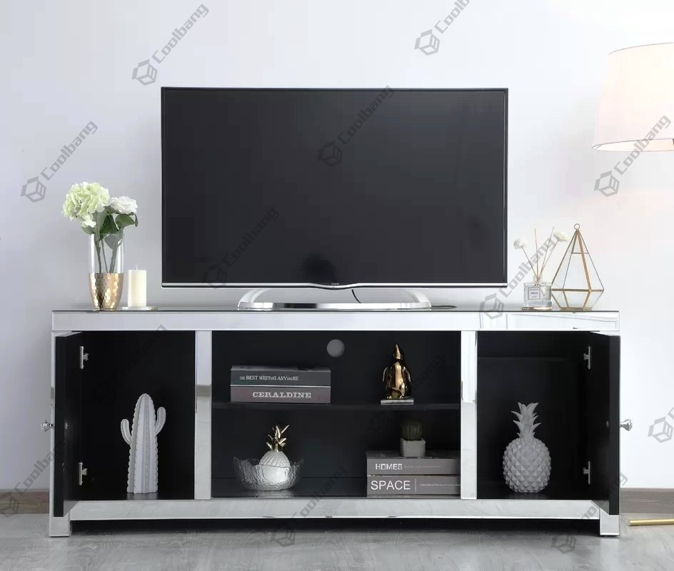 Mirrored Furniture Crushed Diamond TV Stand with Fireplace