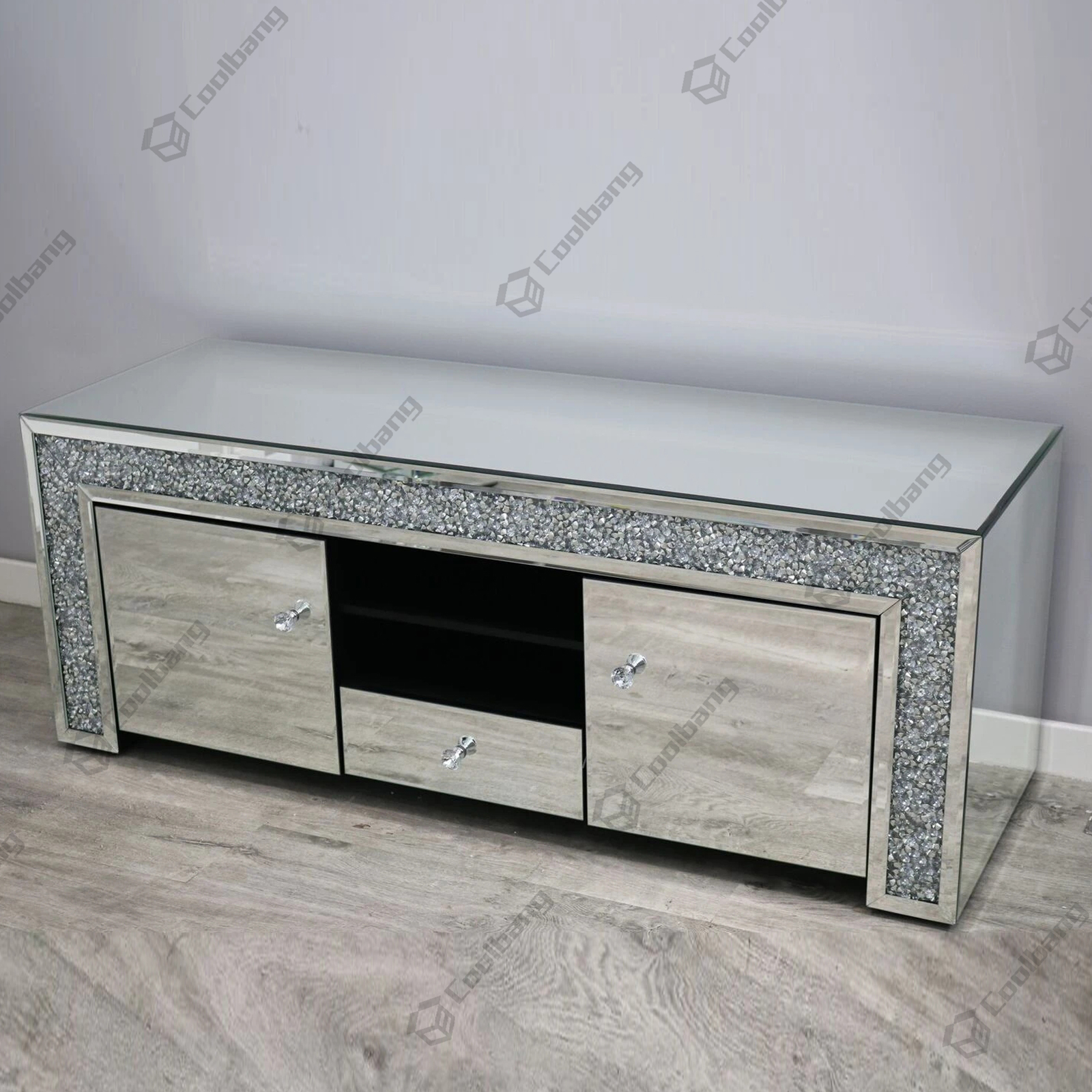 Mirrored Furniture Crushed Diamond TV Unit Stand Table